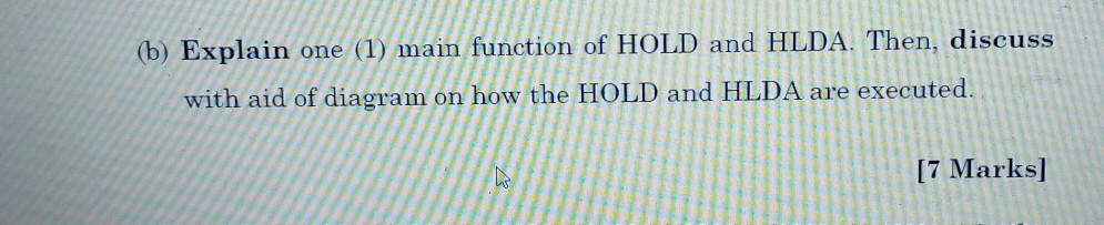 Solved (b) Explain one (1) main function of HOLD and HLDA. | Chegg.com