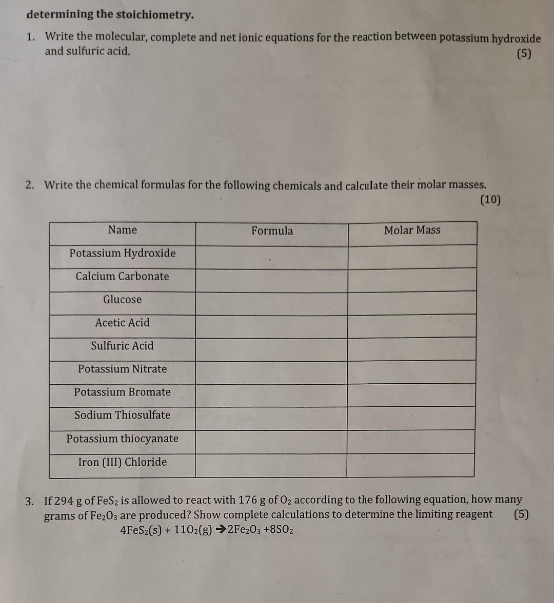 Solved determining the stoichiometry. 1. Write the | Chegg.com