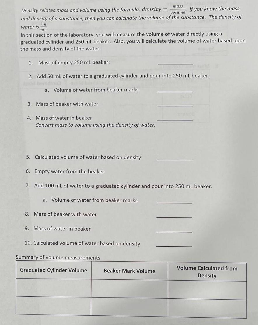 mass = volume. If you know the mass Density relates | Chegg.com