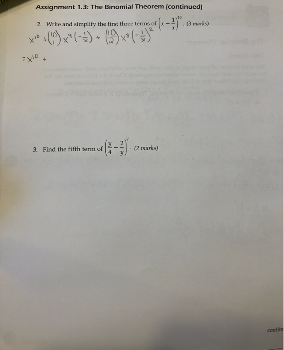Solved Assignment 1.3: The Binomial Theorem (continued) 10 | Chegg.com