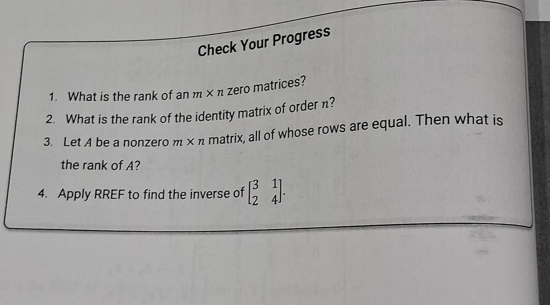 Solved Check Your 1. What is the rank of an m×n zero | Chegg.com