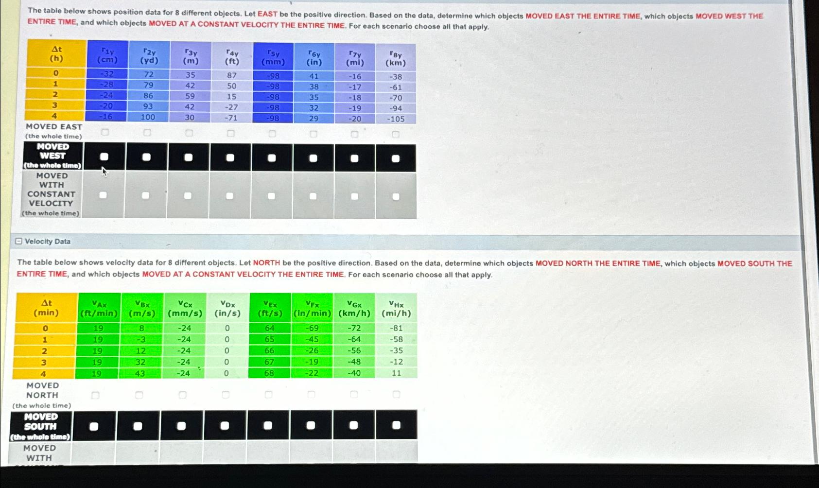 Solved ENTIRE TIME, and which objects MOVED AT A CONSTANT | Chegg.com