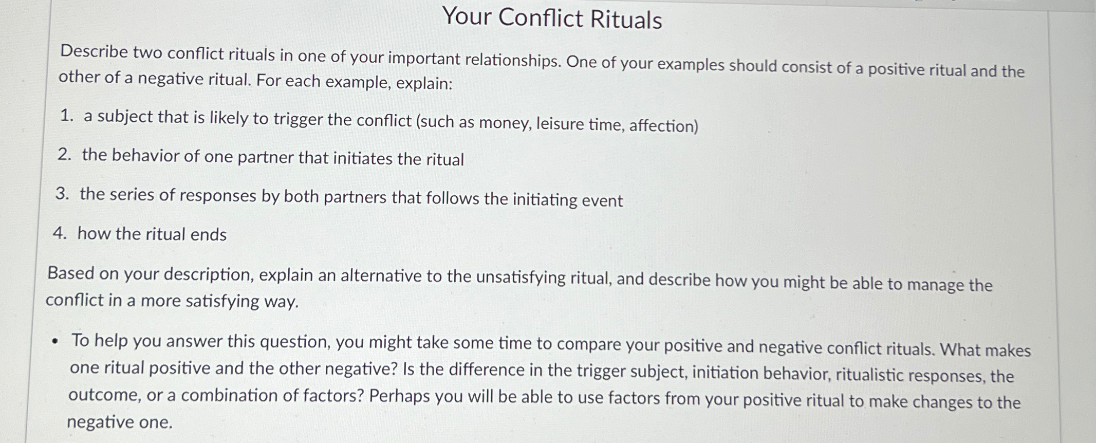 Solved Your Conflict RitualsDescribe two conflict rituals in | Chegg.com