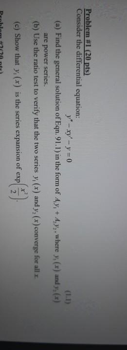 Solved Problem #1 (20 pts) Consider the differential | Chegg.com Solved Problem #1 (20 pts) Consider the differential | Chegg.com