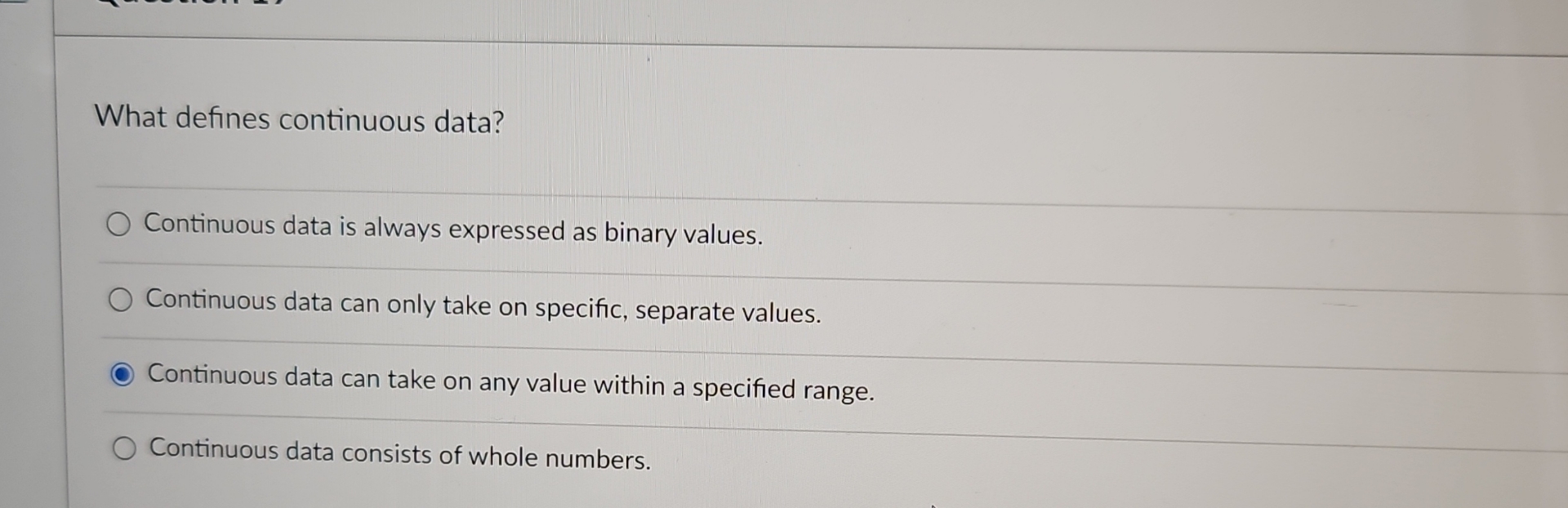 Solved What defines continuous data? Continuous data is | Chegg.com