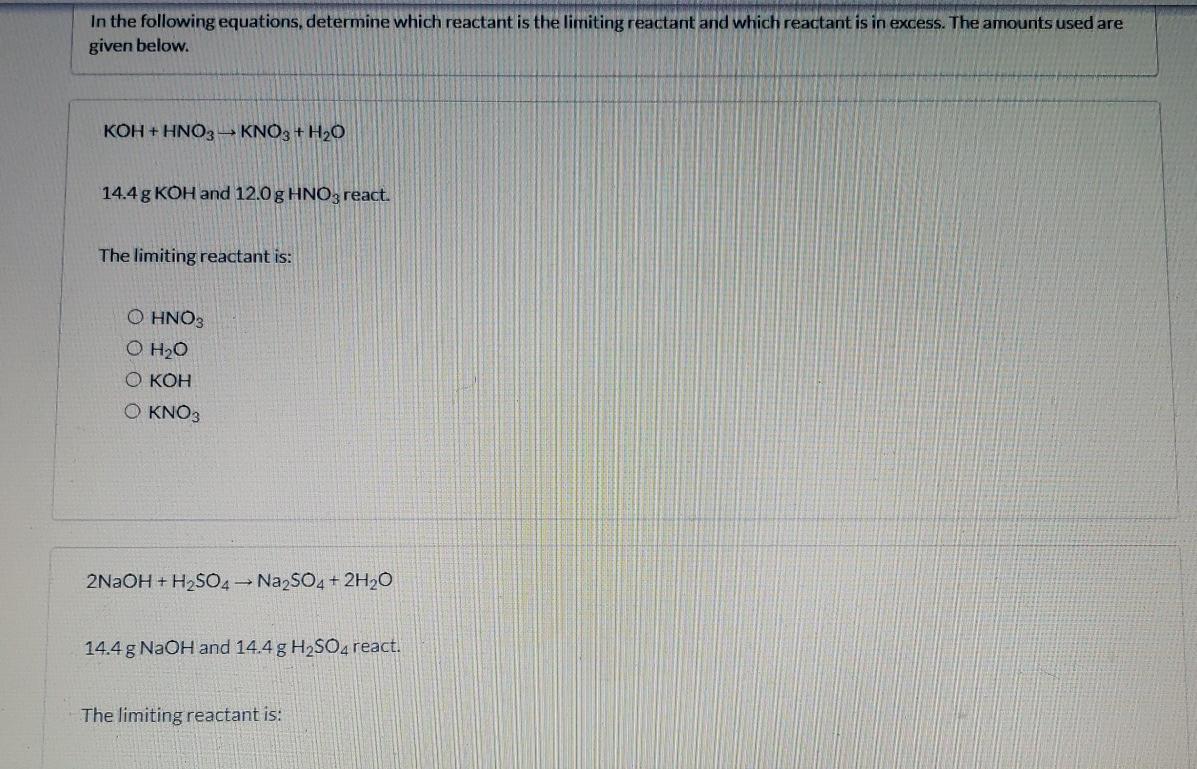 Solved In the following equations, determine which reactant | Chegg.com