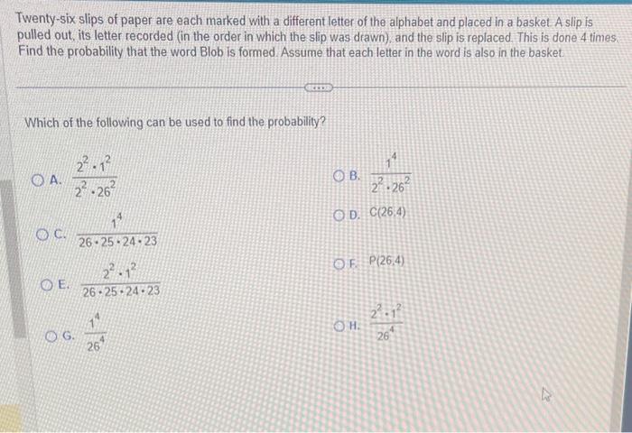 Solved Twenty-six slips of paper are each marked with a | Chegg.com