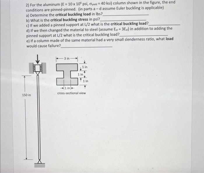 Solved 2) For the aluminum (E=10×106psi,σvield =40ksi) | Chegg.com