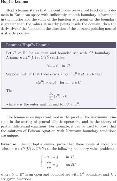 Solved Hopf's Lemma Hopf's lemma states that if a continuous | Chegg.com