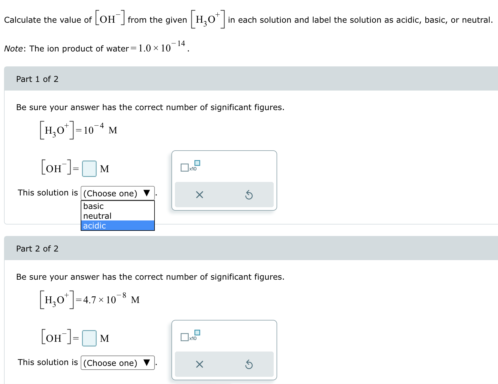 Solved Calculate the value of OH-from the given H3O+in each | Chegg.com