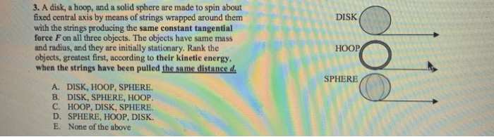 Solved DISK HOOP 3. A disk, a hoop, and a solid sphere are | Chegg.com