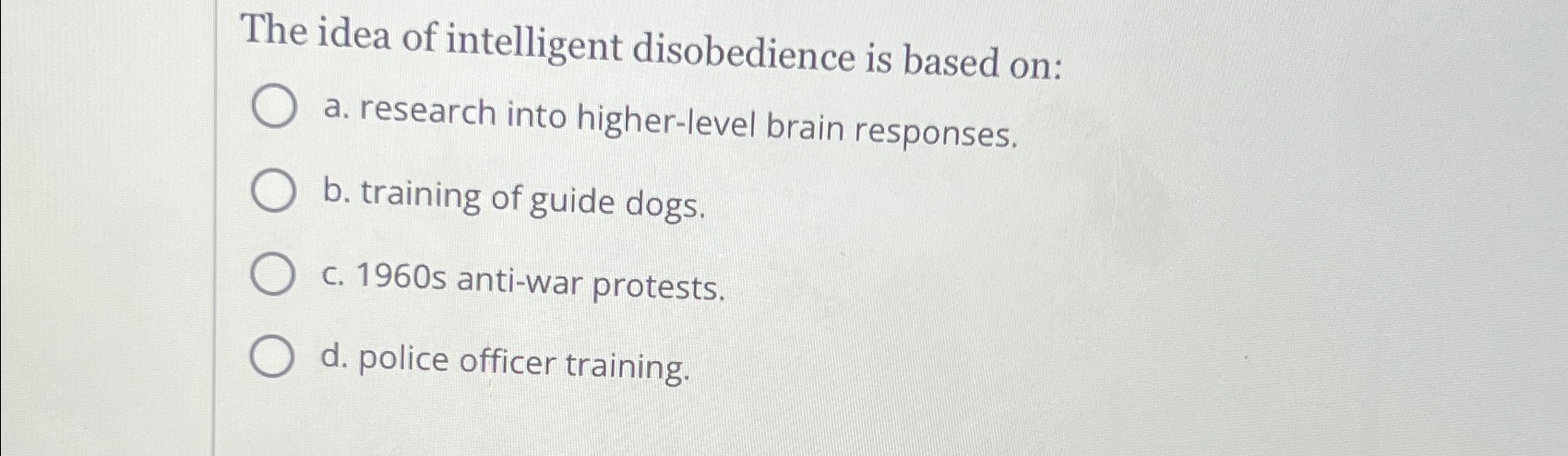 Solved The idea of intelligent disobedience is based on:a. | Chegg.com