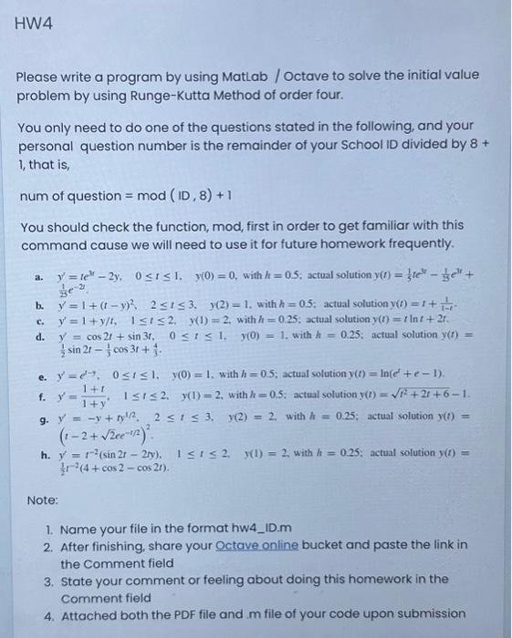 Solved slove question3by runge-kutta method of order four | Chegg.com
