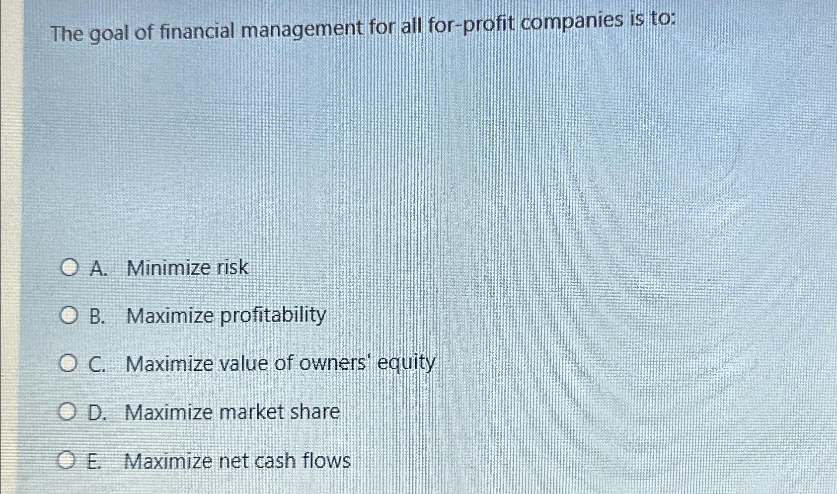 Solved The goal of financial management for all for-profit | Chegg.com