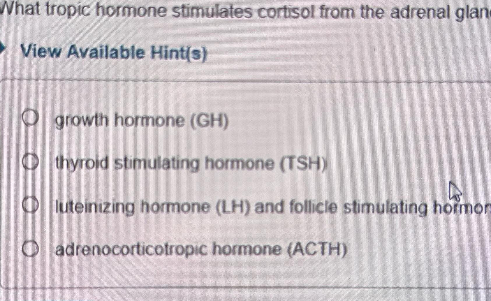 Solved What tropic hormone stimulates cortisol from the | Chegg.com