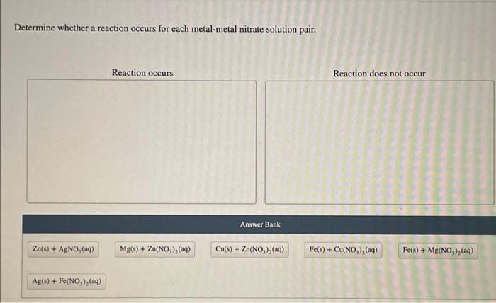 Solved Determine whether a reaction occurs for each | Chegg.com