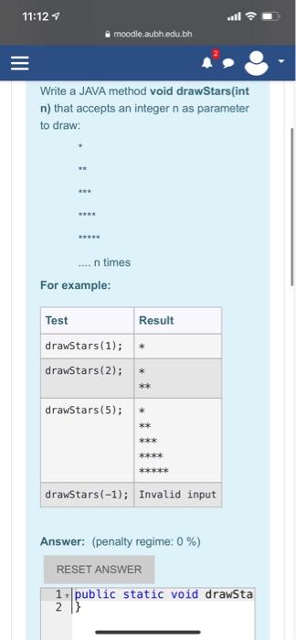 Solved 11:12 - llء moodle.aubh.edu.bh Write a JAVA method | Chegg.com