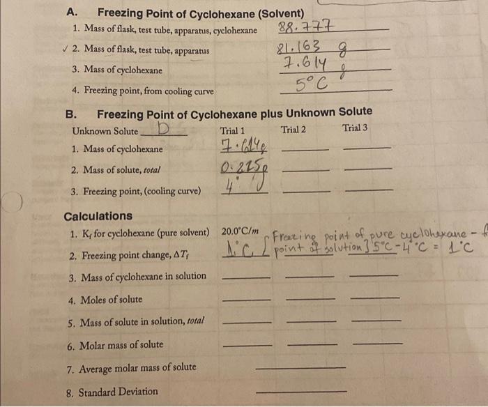 Solved A. Freezing Point of Cyclohexane (Solvent) | Chegg.com
