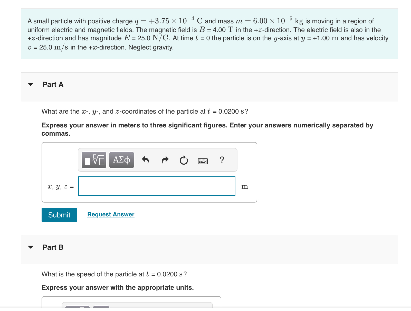 Solved A small particle with positive charge q=+3.75×10-4C | Chegg.com