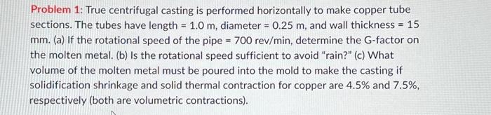 Solved Problem 1: True centrifugal casting is performed | Chegg.com