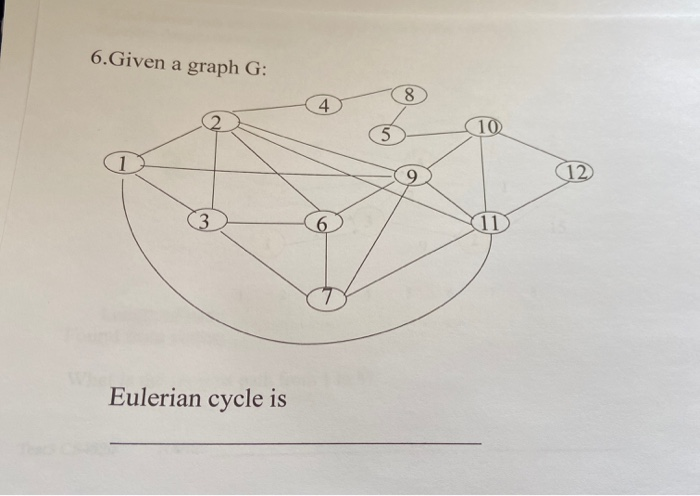 Solved 6.Given a graph G: Eulerian cycle is | Chegg.com