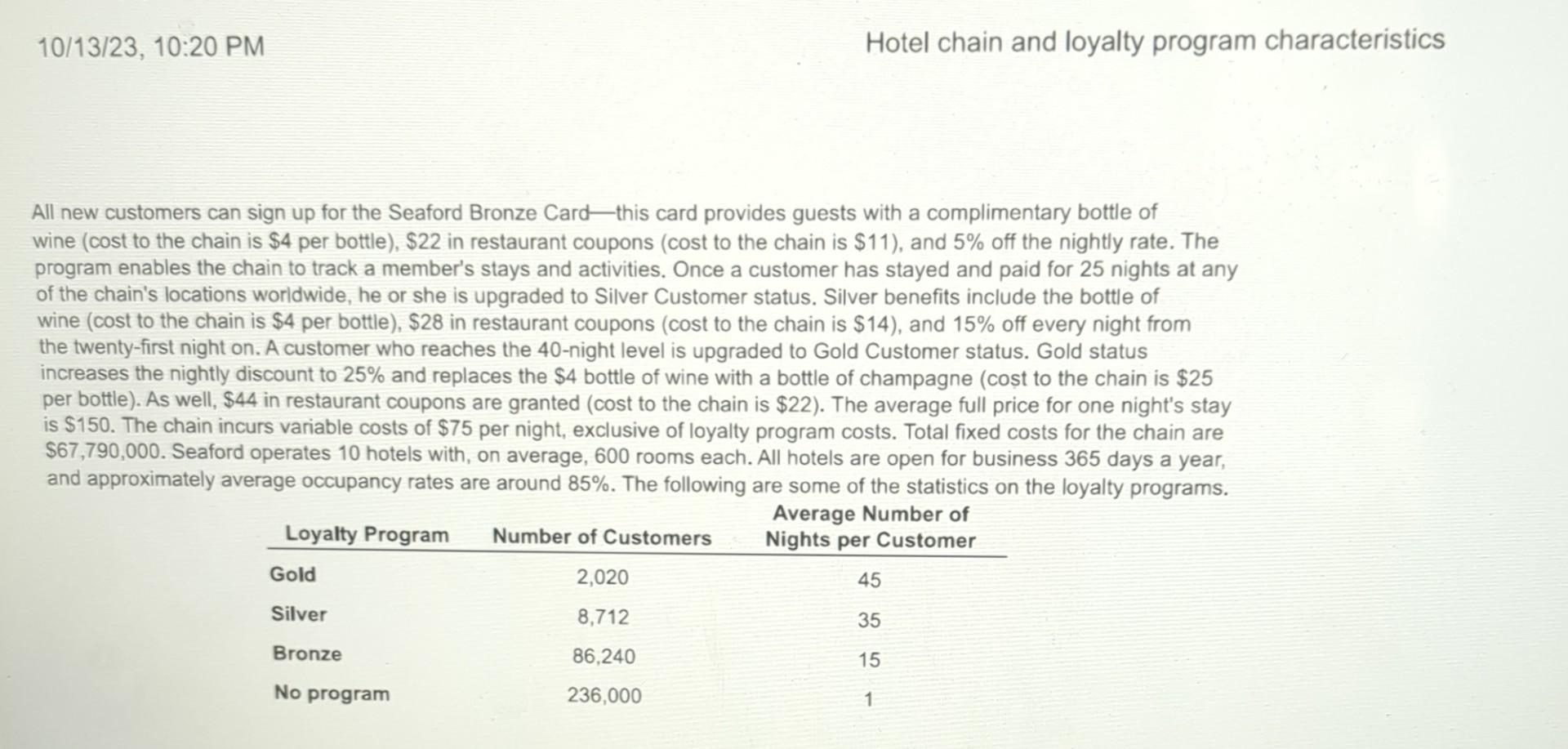 Solved The Seaford Hotels chain embarked on a new customer | Chegg.com