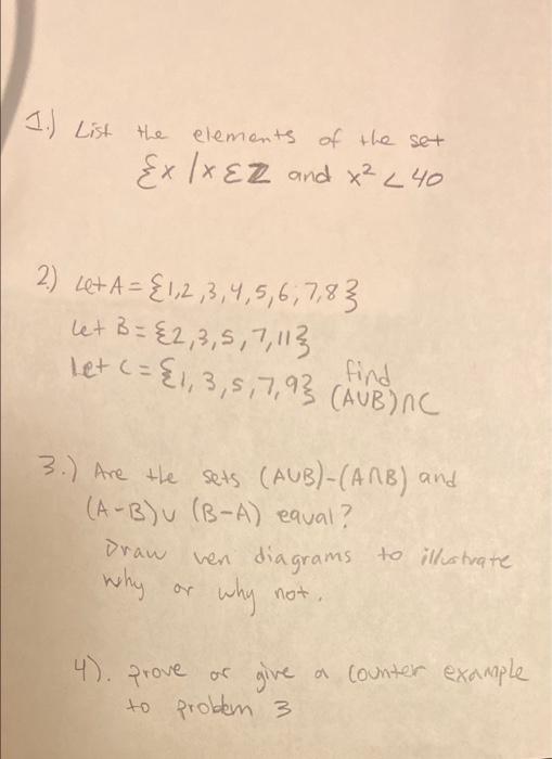 Solved 1.) List the elements of the set εx∣x∈Z and x2