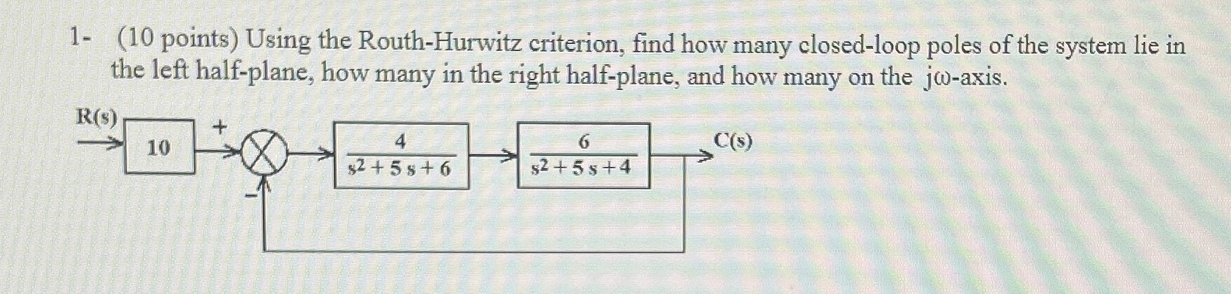 Solved 1- (10 ﻿points) ﻿Using the Routh-Hurwitz criterion, | Chegg.com