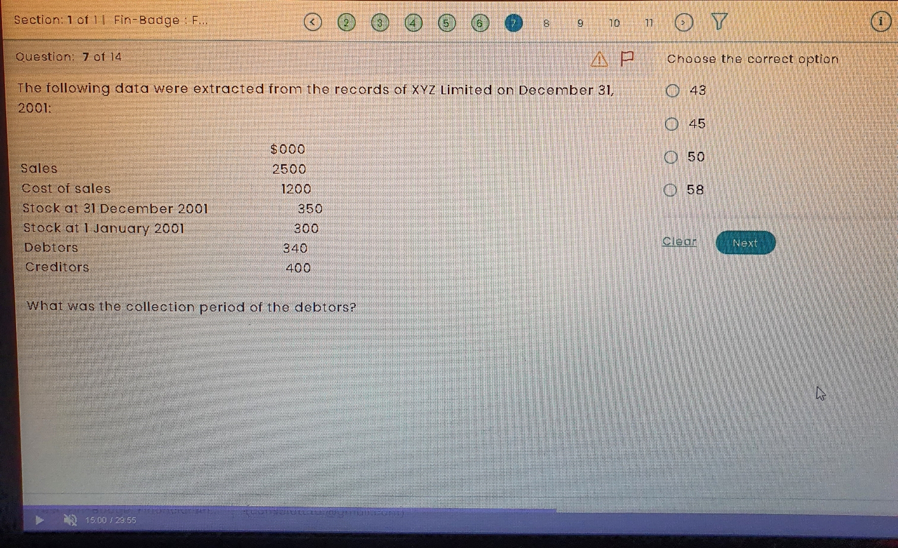 Solved Question: 7 ﻿of 14The following data were extracted | Chegg.com