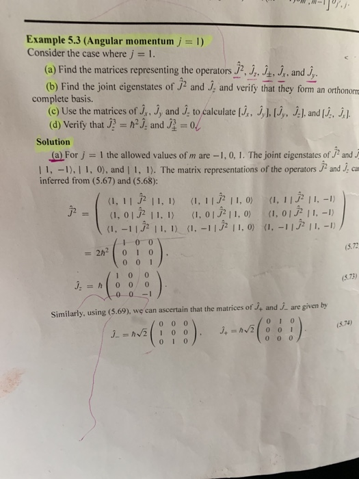 Solved Example 5.3 (Angular momentum j = 1) Consider the | Chegg.com