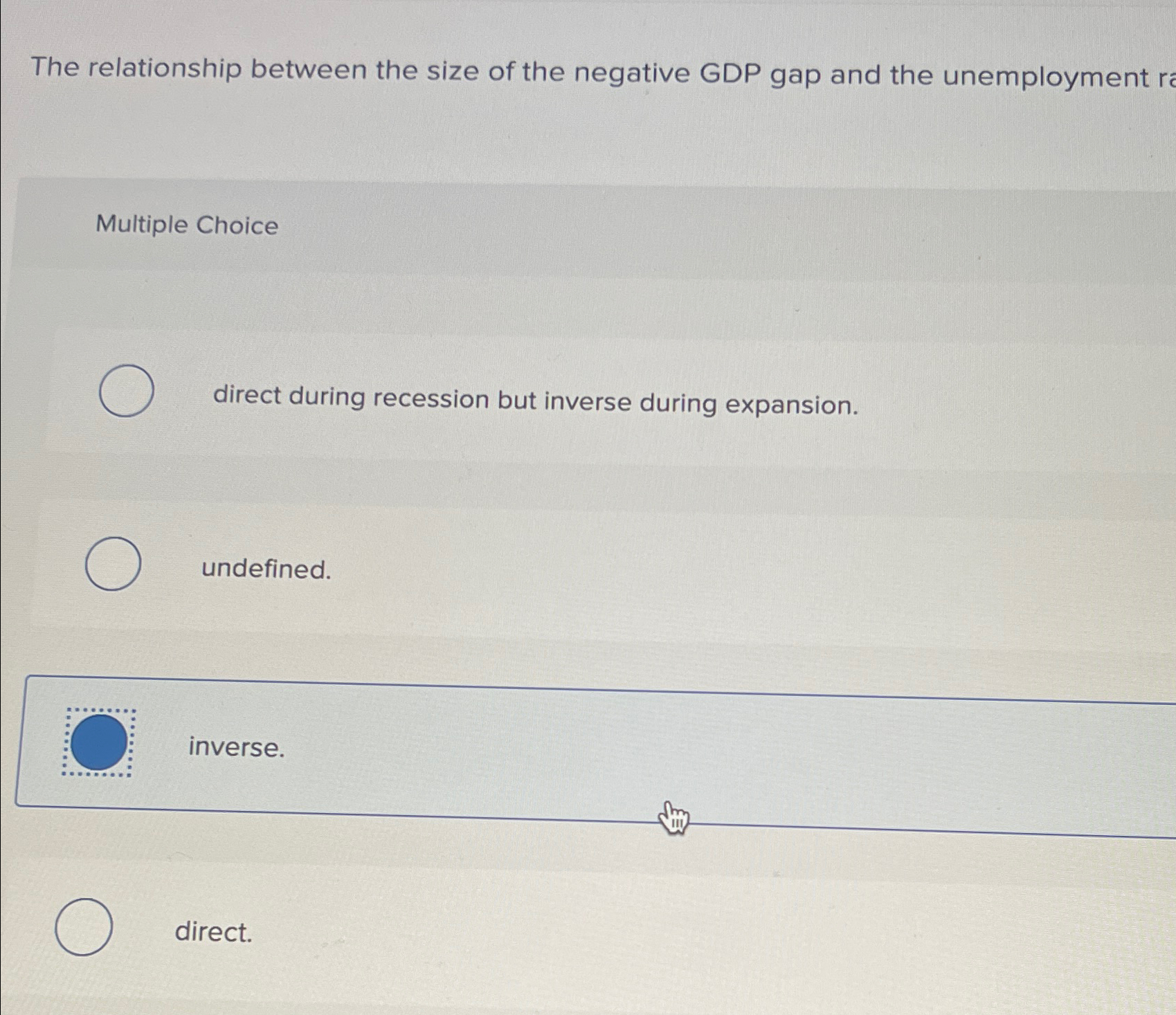 Solved The relationship between the size of the negative GDP | Chegg.com