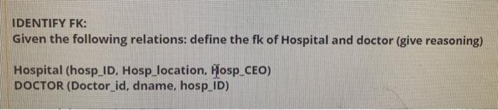 Solved IDENTIFY FK: Given the following relations: define | Chegg.com