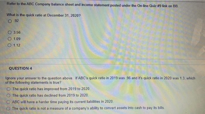 Solved Refer to the ABC Company balance sheet and income | Chegg.com