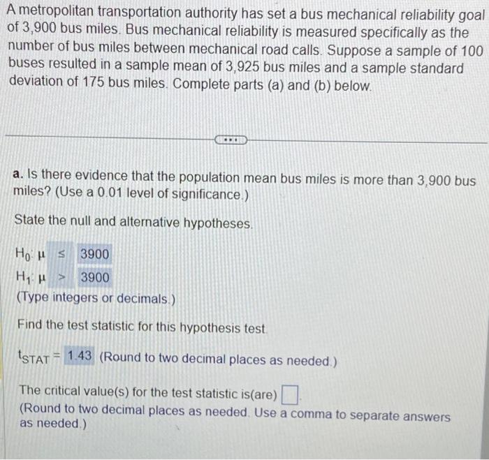 Solved A metropolitan transportation authority has set a bus | Chegg.com