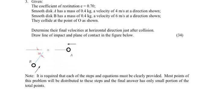 Solved The coefficient of restitution e =0.70; Smooth disk A | Chegg.com
