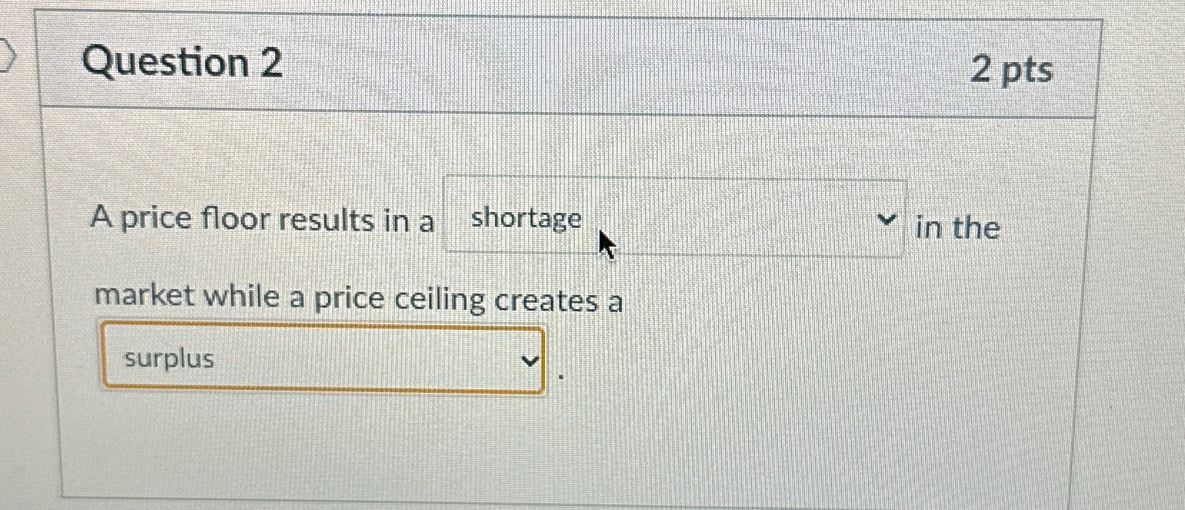 Solved Question 22 ﻿ptsA price floor results in a shortage | Chegg.com