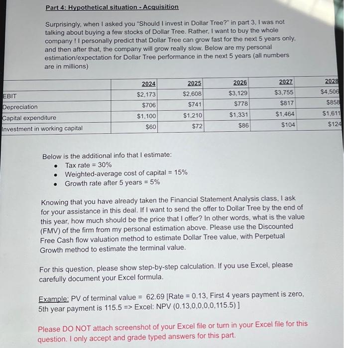Solved Part 4: Hypothetical situation - Acquisition | Chegg.com