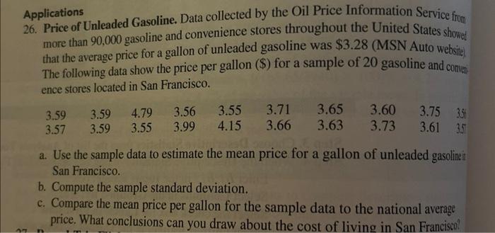 Solved Applications 26. Price of Unleaded Gasoline. Data | Chegg.com