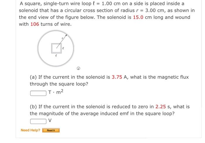 Solved A square, single-turn wire loop l = 1.00 cm on a side | Chegg.com