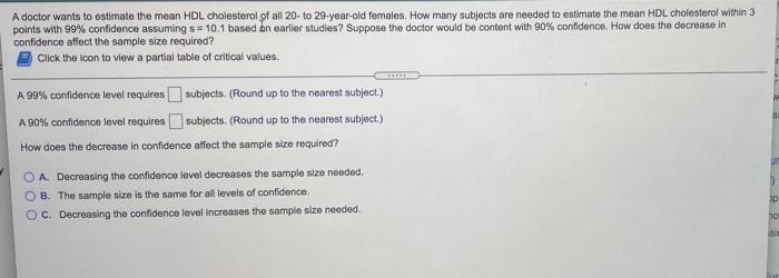 Solved A doctor wants to estimate the mean HDL cholesterol | Chegg.com