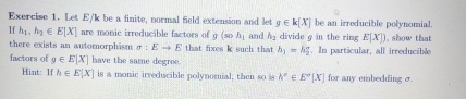 Solved Exercise 1. ﻿Let Ek ﻿be a finite, normal field | Chegg.com