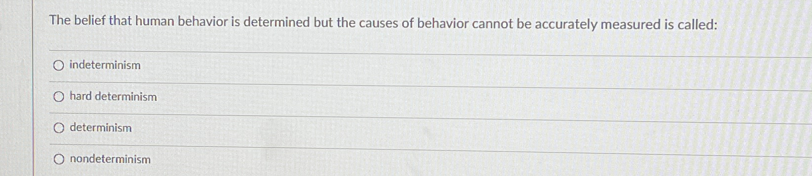 Solved The belief that human behavior is determined but the | Chegg.com