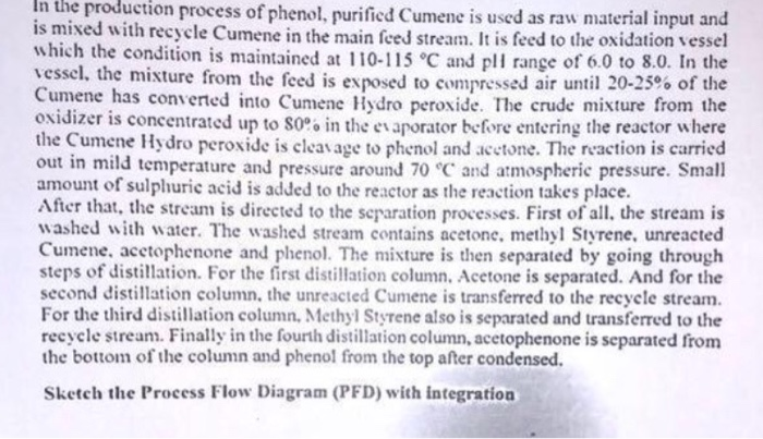 Solved In the production process of phenol, purified Cumene | Chegg.com