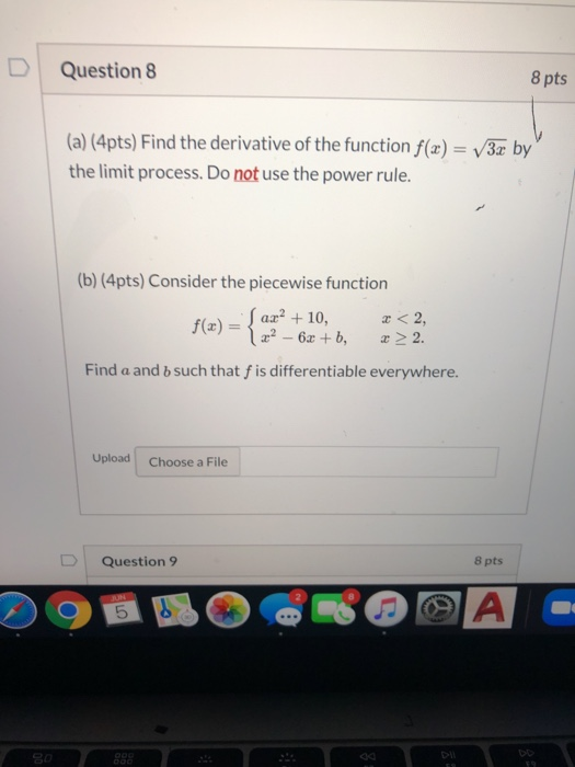 Solved Question 8 8 pts (a) (4pts) Find the derivative of | Chegg.com