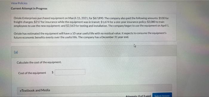 Solved View Policies Current Attempt in Progress Oriole | Chegg.com
