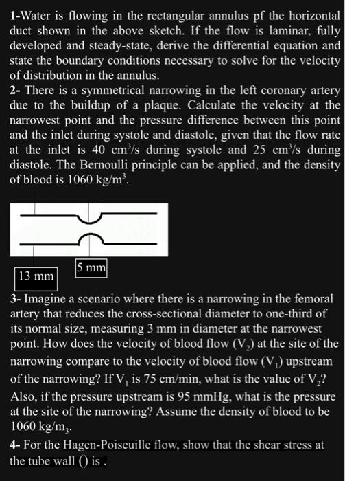 Solved 1-Water is flowing in the rectangular annulus pf the | Chegg.com