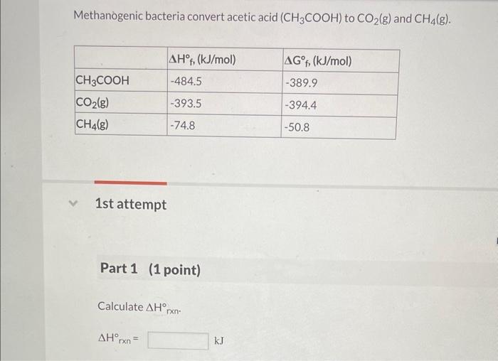 Solved Methanògenic bacteria convert acetic acid (CH3COOH) | Chegg.com