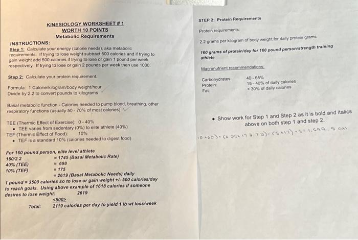 INSTRUCTIONS: Step 1: Calculate your energy (calorie | Chegg.com