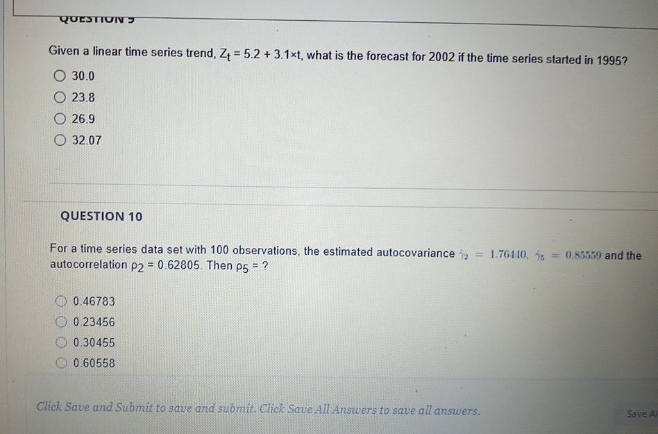Given a linear time series trend, Zt=5.2+3.1×t, ﻿what | Chegg.com