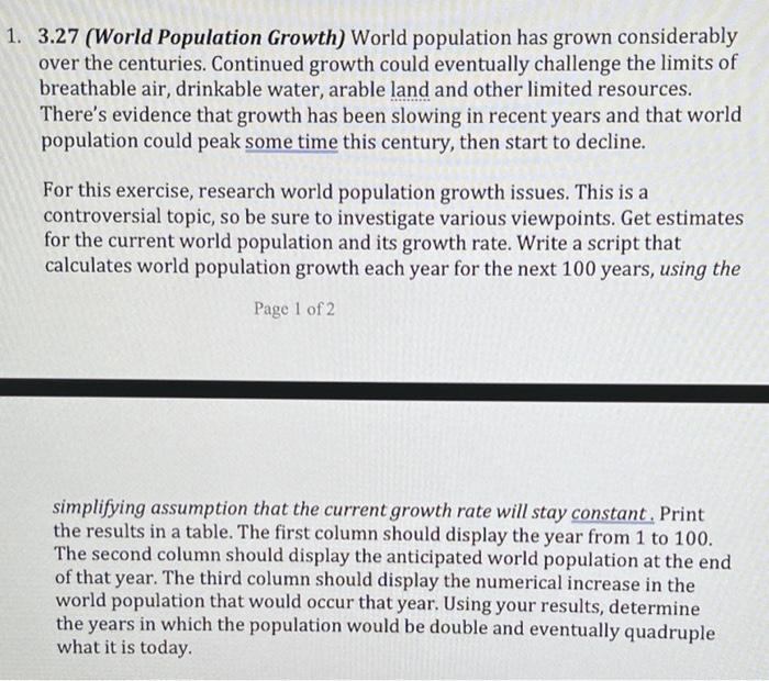 Solved 1. 3.27 (World Population Growth) World population | Chegg.com